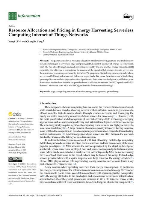Pdf Resource Allocation And Pricing In Energy Harvesting Serverless Computing Internet Of