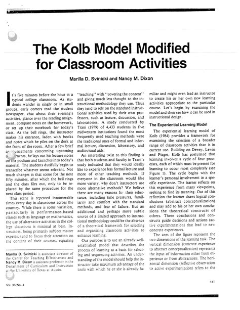 Pdf The Kolb Model Modified For Classroom Activities