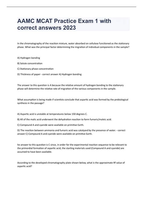 Aamc Mcat Practice Exam 1 With Correct Answers 2023 Aamc Stuvia Us