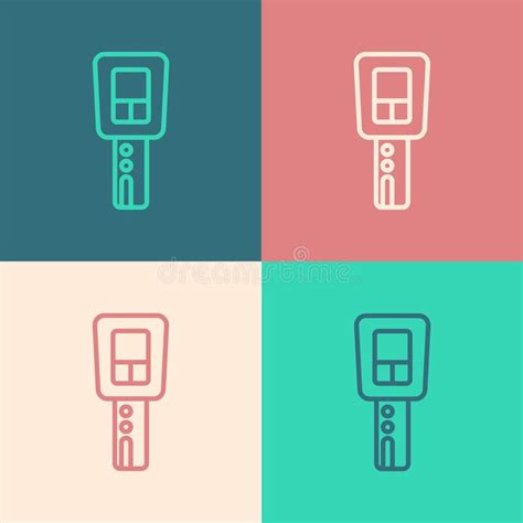 Pop Art Line Car Key With Remote Icon Isolated On Color Background Car Key And Alarm System