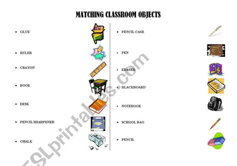 Matching Classroom Objects ESL Worksheet By Aramelsal