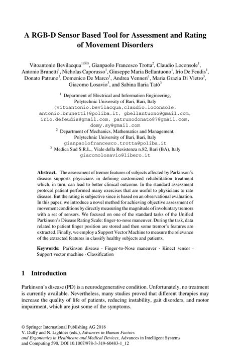 Pdf A Rgb D Sensor Based Tool For Assessment And Rating Of Movement