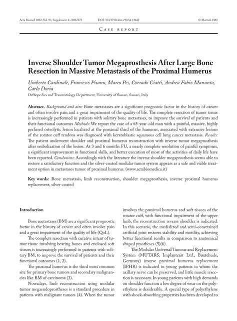 Pdf Inverse Shoulder Tumor Megaprosthesis After Large Bone Resection In Massive Metastasis Of