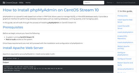 Crowncloud Wiki How To Install Phpmyadmin On Centos Stream 10