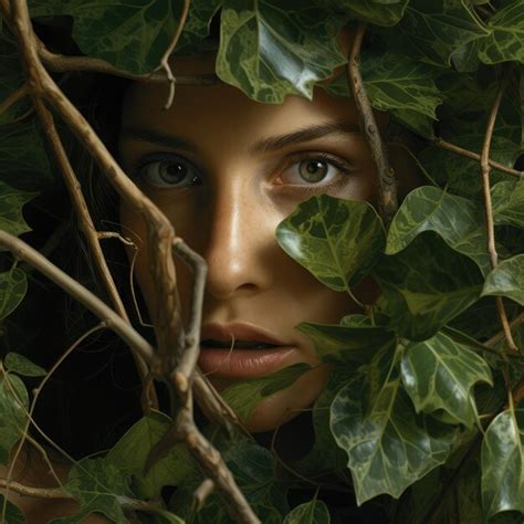 Premium Photo A Woman With Branches And Leaves The Tree