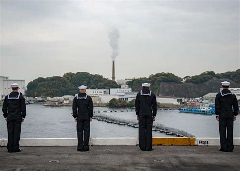 Yokosuka Japan Sailors Man The Rails Of The Navys Picryl Public