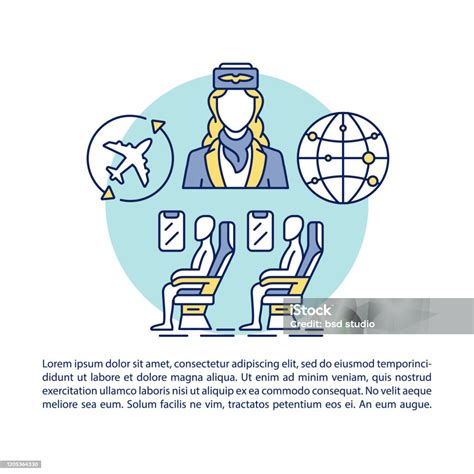 항공기 객실 기사 페이지 벡터 템플릿입니다 승객 과 승무원 브로셔 선형 아이콘 및 텍스트 상자가있는 소책자 디자인 요소 인쇄 디자인 텍스트 공간이 있는 개념 그림 개념에