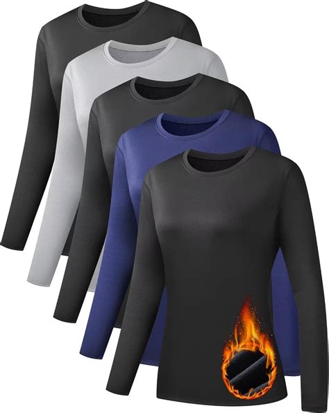 5 Paquete De Camisas Térmicas De Manga Larga Para Mujeres Con Forro De