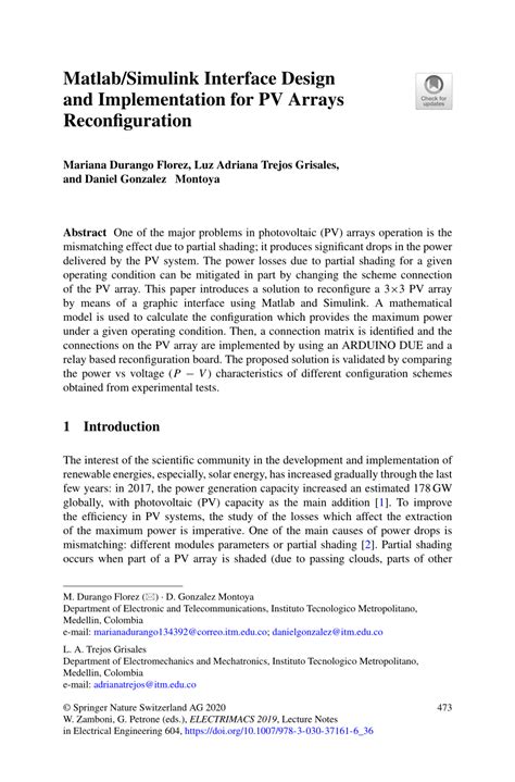 Pdf Matlabsimulink Interface Design And Implementation For Pv Arrays Reconfiguration