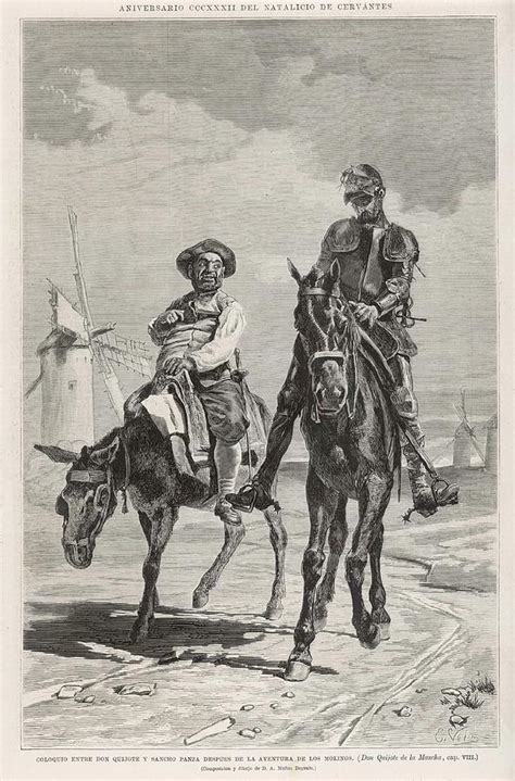 Don Quixote And Sancho Panza Discuss Drawing By Mary Evans Picture