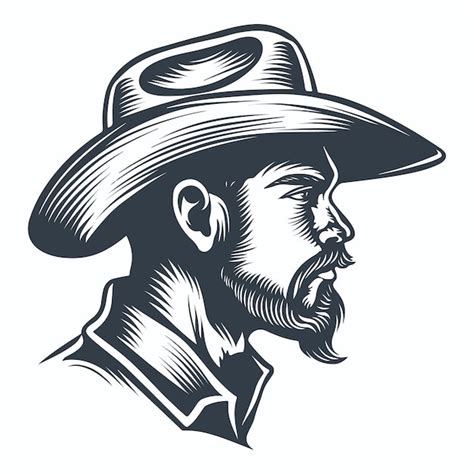 Premium Vector Cowboy With Hat Side Profile Woodcut Drawing Vector