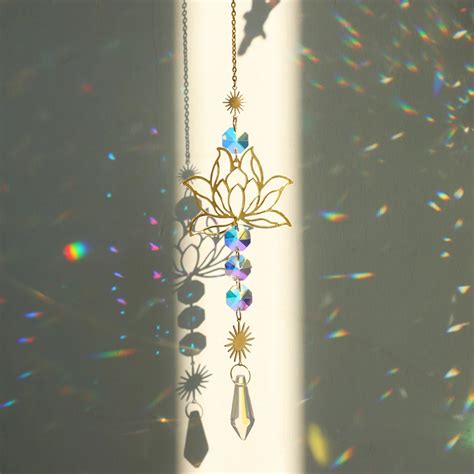 Lotus Sun Catcher Crystals Rainbow Hanging Suncatcher Chakra Light