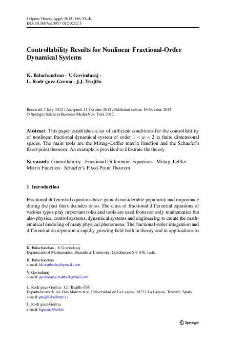 Pdf Controllability Results For Nonlinear Fractional Order Dynamical Systems
