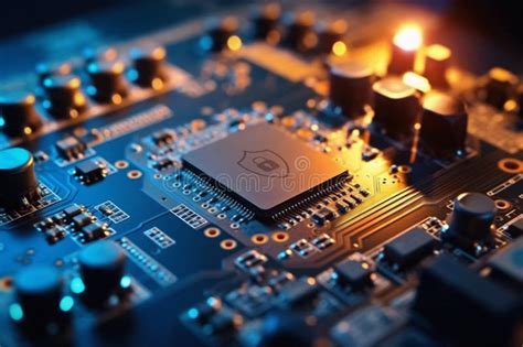 Motherboard With Cyber Security Sign At The Cpu Generative Ai Stock Illustration