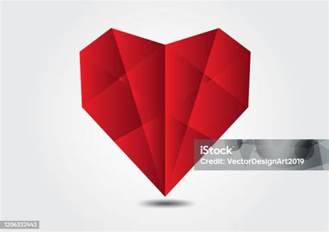 발렌타인 데이 웨딩 카드에 대한 레드 하트 다각형 벡터 그림 손으로 그린 하트 로우 폴리곤 모델링에 대한 스톡 벡터 아트 및 기타 이미지 로우 폴리곤 모델링 하트 모양