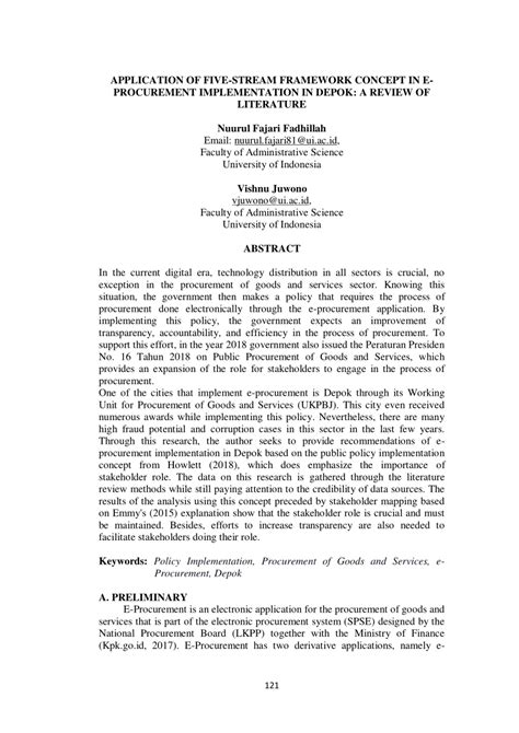 Pdf Application Of Five Stream Framework Concept In E Procurement Implementation In Depok A