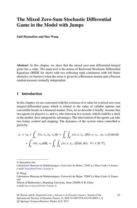 pdf the mixed zero sum stochastic differential game in the model with