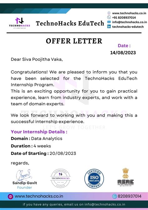 sivapoojitha vaka on linkedin dataanalytics internshipoffer careerdevelopment