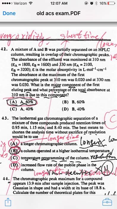 Solved A Mixture Of A And B Was Partially Separated On An