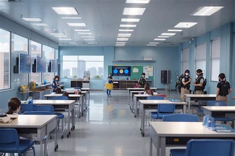 Premium Ai Image Futuristic Classroom Safety Drills Virtual Emergency