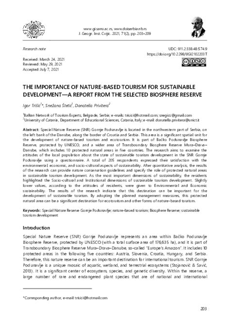 Pdf The Importance Of Nature Based Tourism For Sustainable