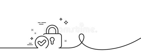 Verified Locker Line Icon Approved Protection Lock Sign Continuous Line With Curl Vector