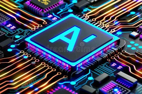 Close Up Of A Glowing Ai Chip On A Circuit Board Representing