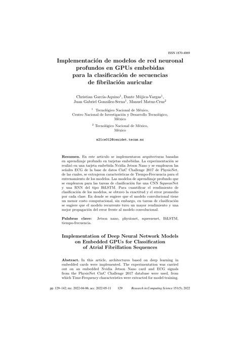 Pdf Implementation Of Deep Neural Network Models On Embedded Gpus For Classification Of Atrial