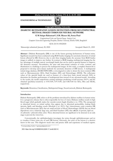 Pdf Diabetic Retinopathy Lesion Detection From Multispectral Retinal