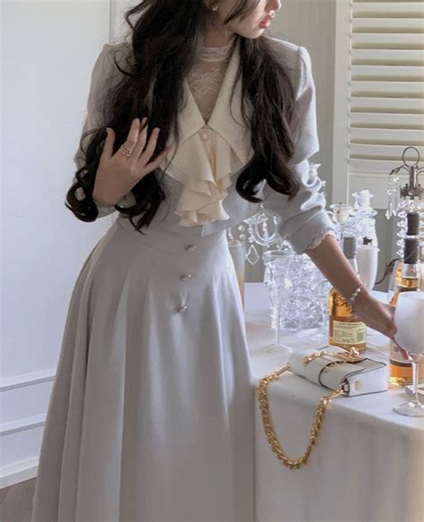 투피스 리본 포인트 카라 숏 자켓 플레어 롱스커트 셋업 오피스 하객룩 데이트룩 프렌치 트위드세트