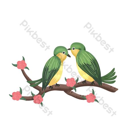 Two Birds Standing On Flowered Tree In Spring PNG Images PSD Free Download Pikbest