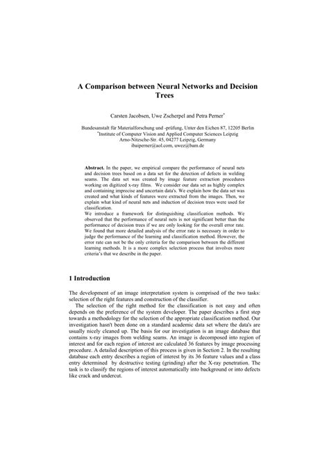 PDF A Comparison Between Neural Networks And Decision Trees
