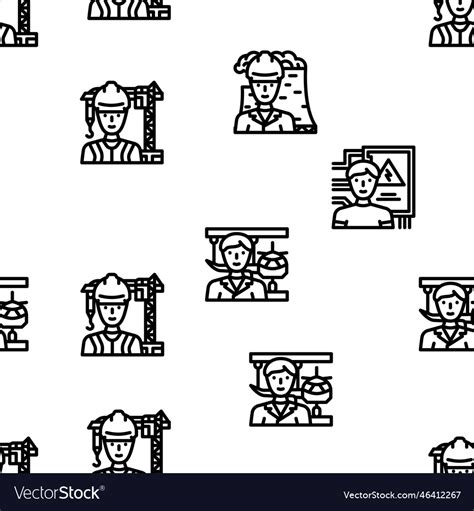 Engineer Worker Man Construction Seamless Vector Image