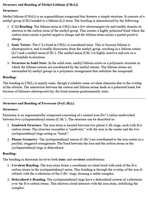 Structure And Bonding Of Methyl Lithium Pdf Molecular Orbital Coordination Complex