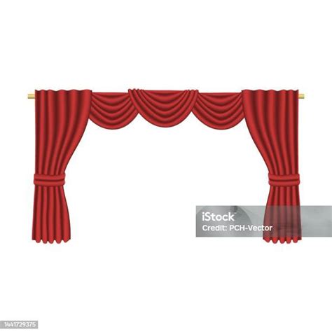 빨간 패브릭 만화 벡터 삽화로 만든 커튼을 활짝 엽니다 고급 창문 커튼과 무대 영화 또는 오페라 커튼 웨딩 커버 장식 무대에 대한 스톡 벡터 아트 및 기타 이미지 Istock
