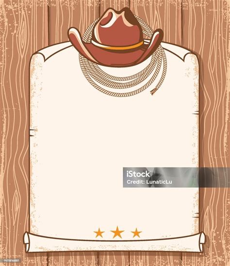 텍스트에 대한 카우보이 국가 종이 배경 나무 질감 배경에 카우보이 모자와 올가미가있는 벡터 웨스턴 일러스트 레이 션 카우보이에 대한 스톡 벡터 아트 및 기타 이미지 Istock