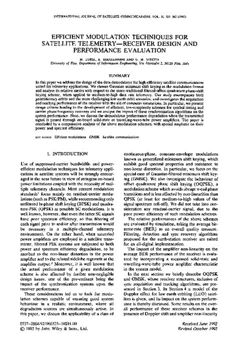 Pdf Efficient Modulation Techniques For Satellite Telemetry—receiver