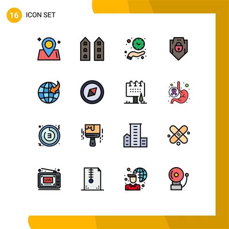 Set Of 16 Commercial Flat Color Filled Lines Pack For Web Security Password Store Internet Time