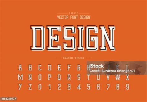 흰색 그림자 서체 및 숫자 디자인 주황색 배경에 그래픽 텍스트가있는 검은 선 글꼴 및 알파벳 벡터 0명에 대한 스톡 벡터 아트 및 기타 이미지 Istock