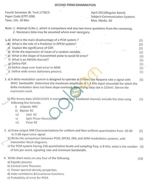 ggsipu question papers fourth semester second term 2011 etit 208 aglasem institutes