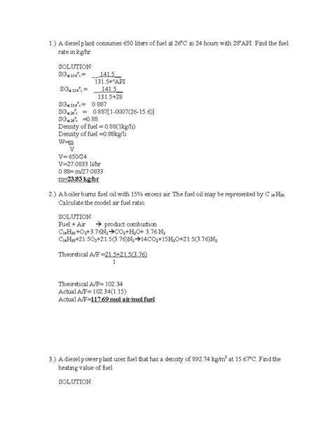 Combustion Engineering Fuel Consumption And Heating Value Calculations
