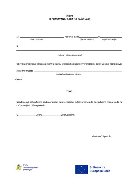 Obrazac Izjava Pdf