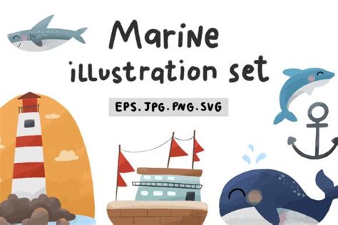 Cute Marine Element Illustration Set Graphic By Rizka Nurfazrina
