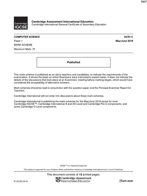 june 2018 v1 ms paper 1 caie computer science gcse download free pdf computer data