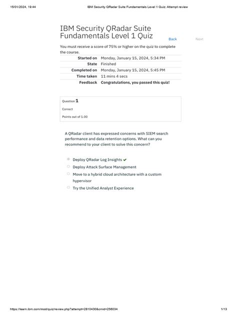 Ibm Security Qradar Suite Fundamentals Level 1 Quiz Attempt Review Pdf Pdf Cloud Computing
