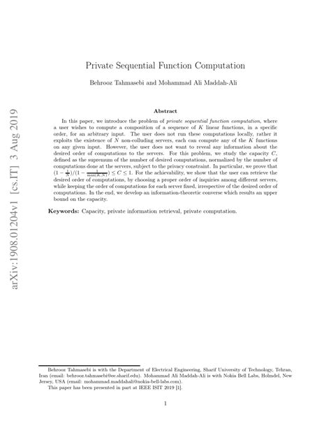Pdf Private Sequential Function Computation