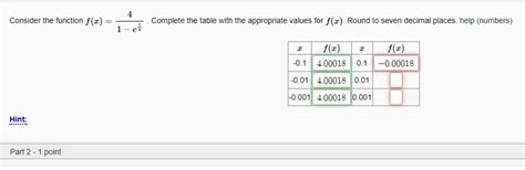 solved consider the function f x 1−ez14 complete the table