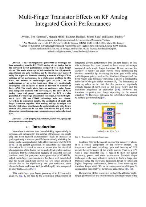 Pdf Multi Finger Transistor Effects On Rf Analog Integrated Circuit Performances
