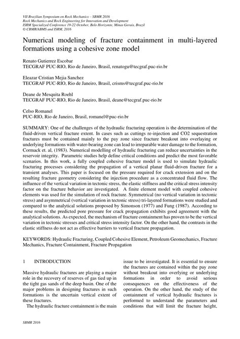 Pdf Numerical Modeling Of Fracture Containment In Multi Layered Formations Using A Cohesive