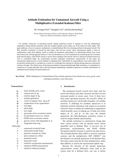 Pdf Attitude Estimation For Unmanned Aircraft Using A Multiplicative